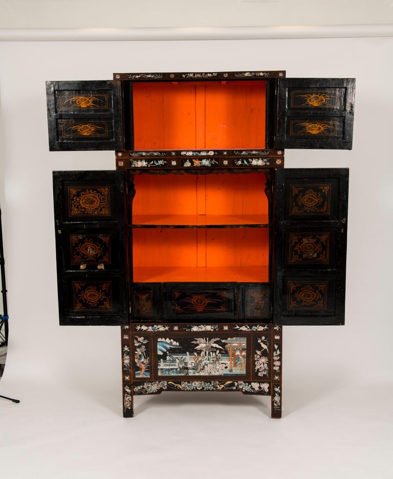 Pair of Early 20th Chinese Ming Style Painted Cabinets at 1stDibs