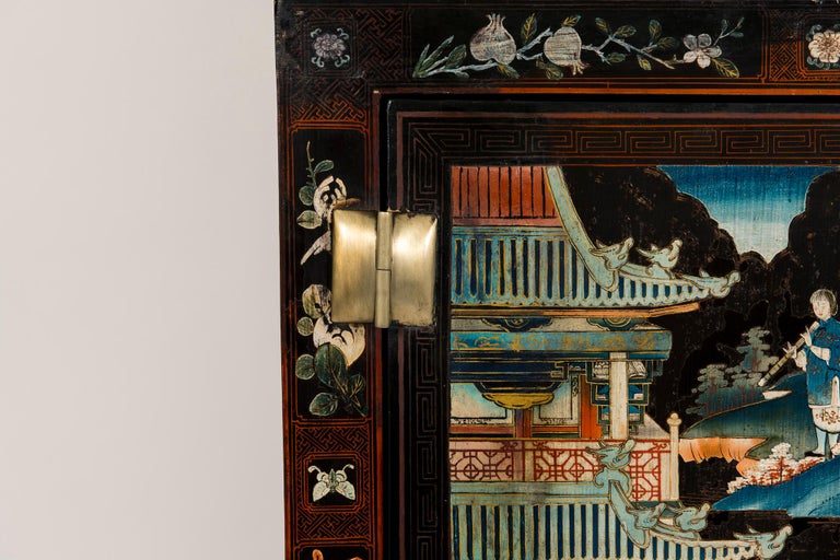Pair of Early 20th Chinese Ming Style Painted Cabinets at 1stDibs