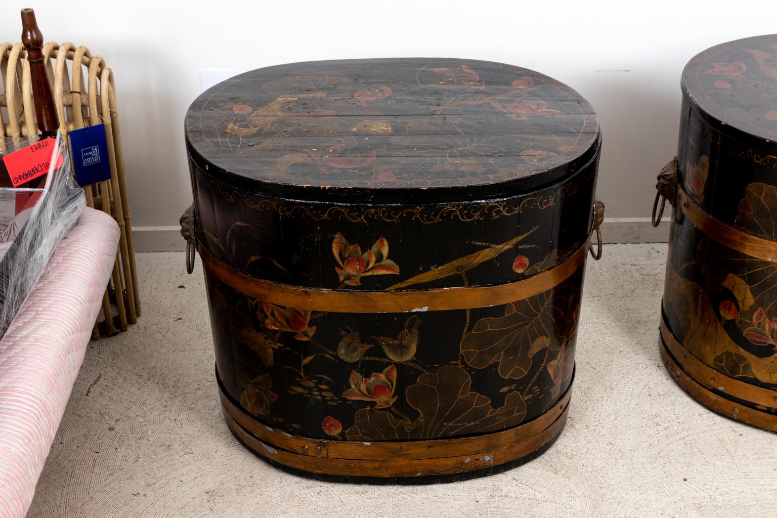 Pair of 19th Century Lacquered Chinese Storage Bins For Sale at 1stDibs