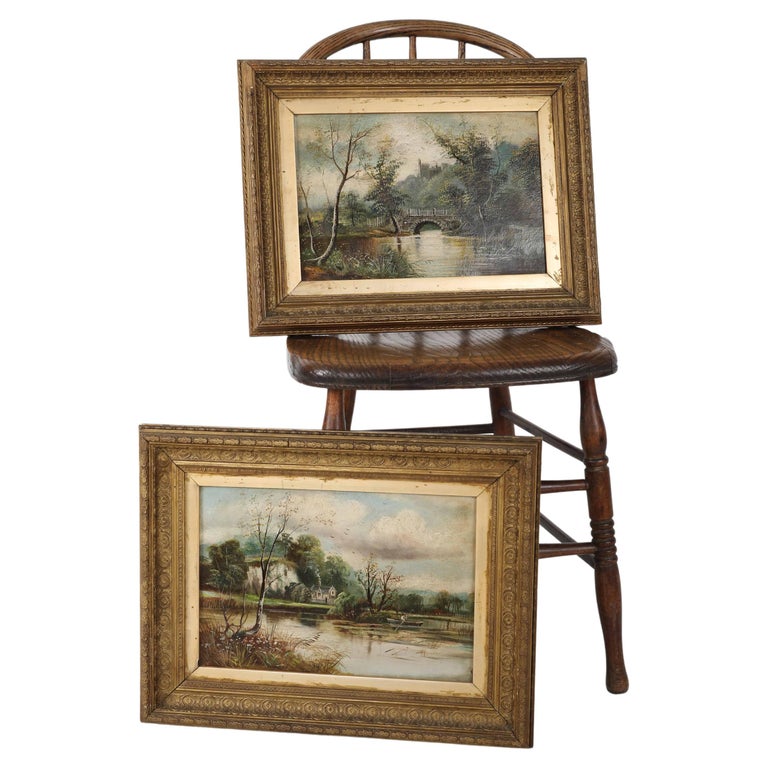 Pair of 19th Century Landscape Oil Paintings in Original Gilt Frames. c ...