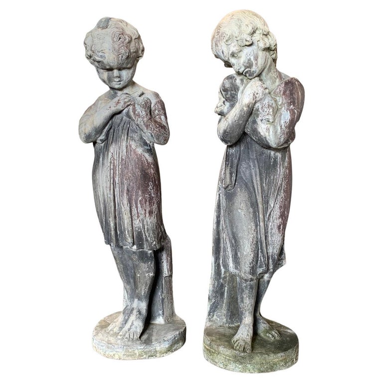 Pair of 19th Century Lead Garden Statues For Sale at 1stDibs