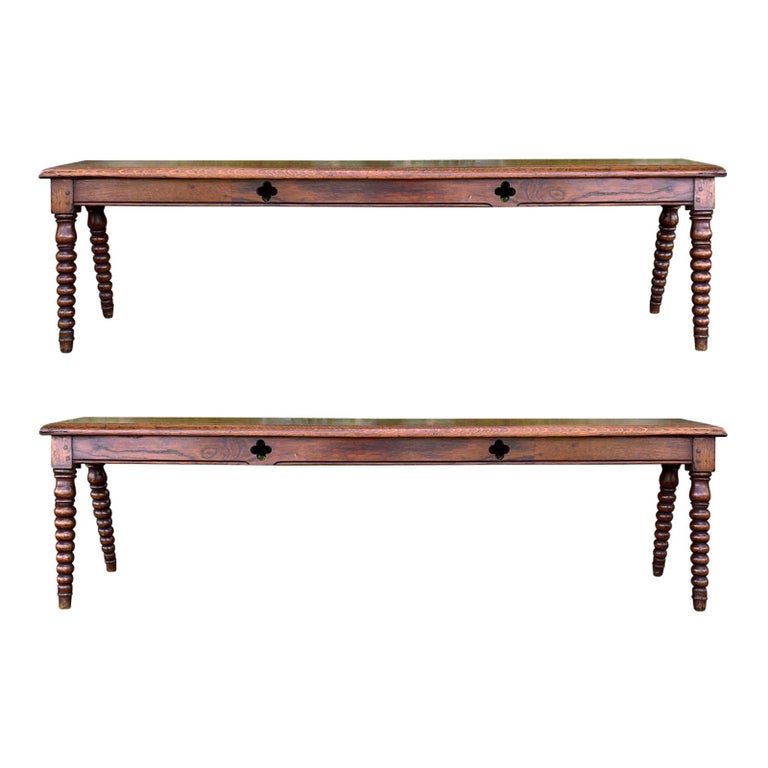 Pair of 19th Century Long English Benches, Bobbin-Turned Legs ...