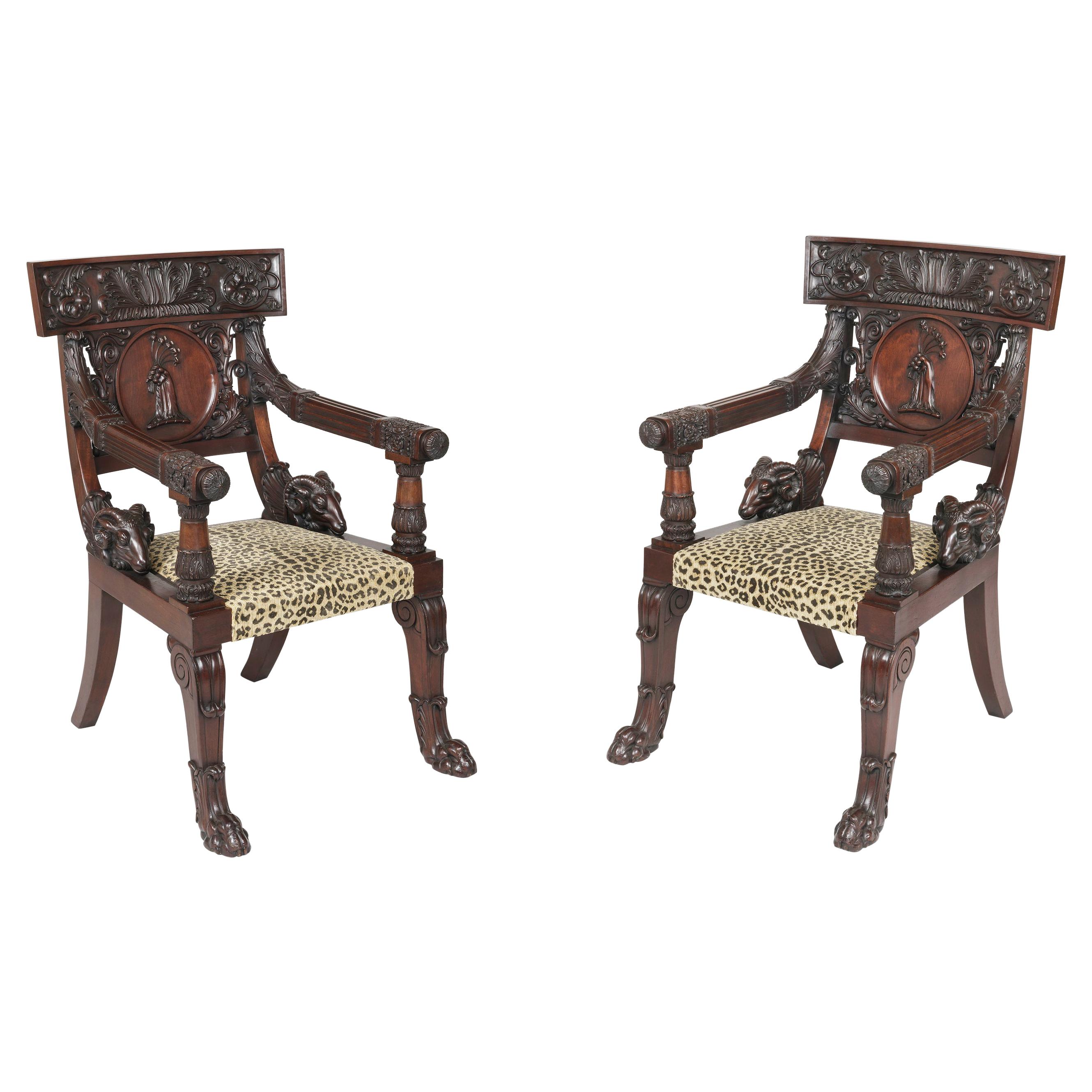 Pair of 19th Century Mahogany Klismos Armchairs after a Design by ...
