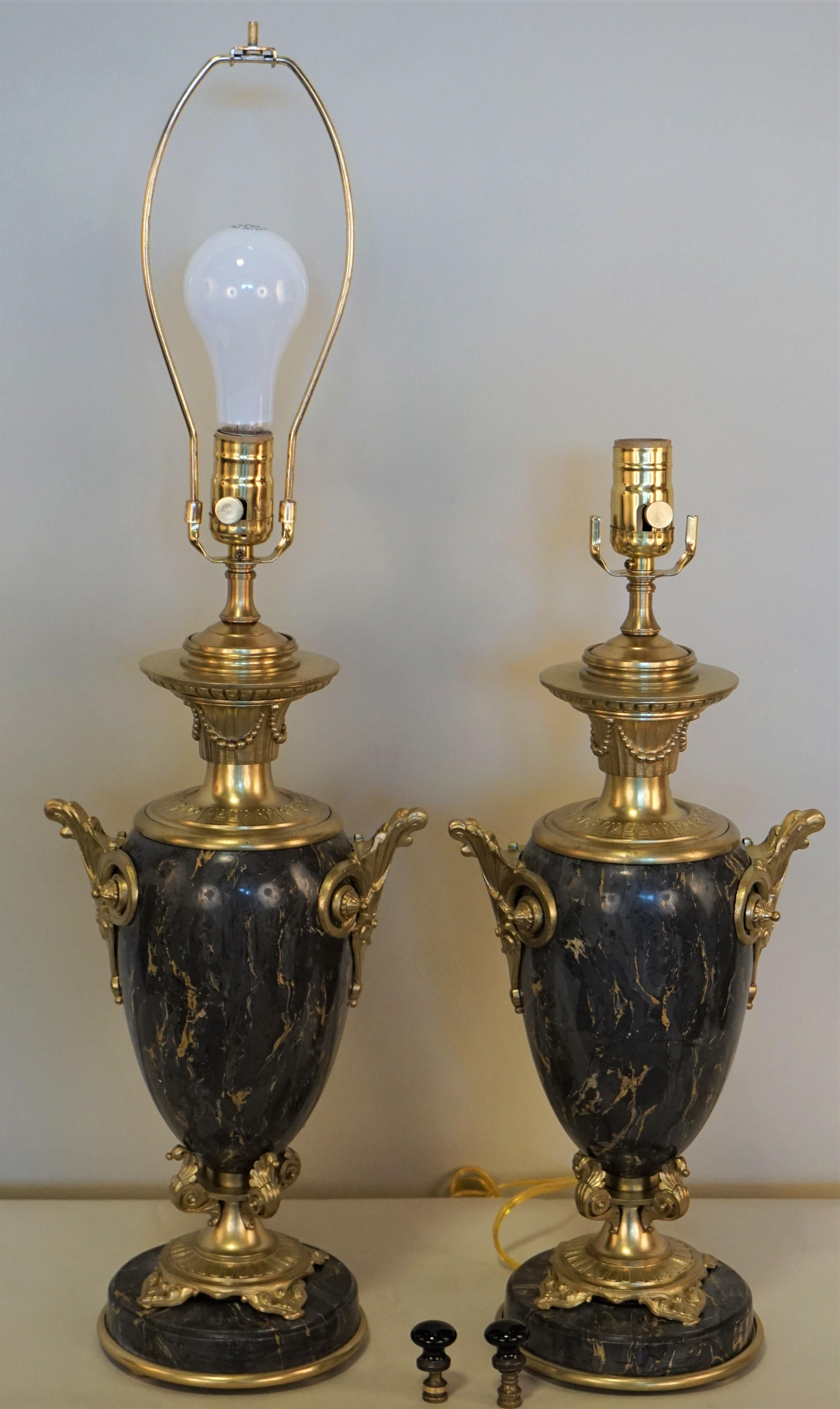 Pair of 19th Century Marble and Bronze Table Lamps at 1stDibs