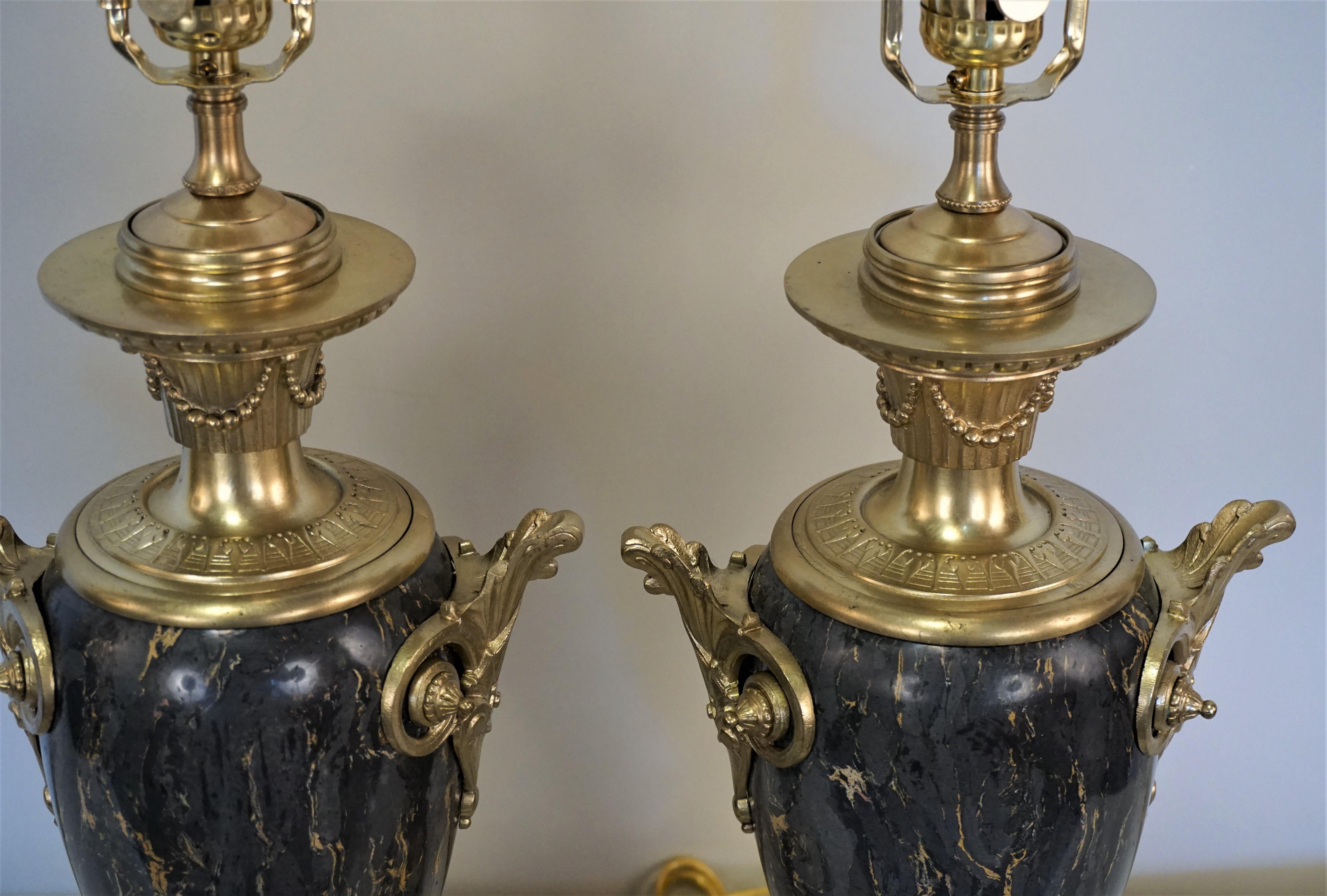 Pair of 19th Century Marble and Bronze Table Lamps at 1stDibs