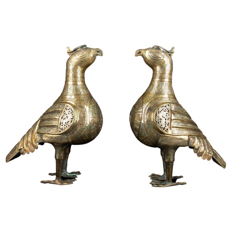 Pair of 19th Century Mixed Metal Persian Islamic 'Khorasan' Bird ...