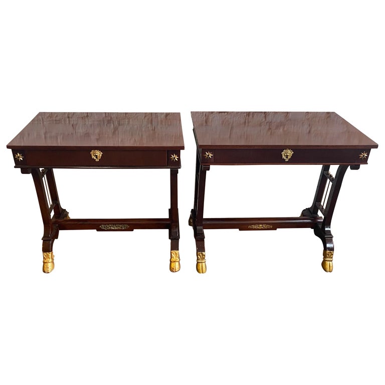 Pair of 19th Century Neoclassical Mahogany Side Tables with Hoof Feet ...