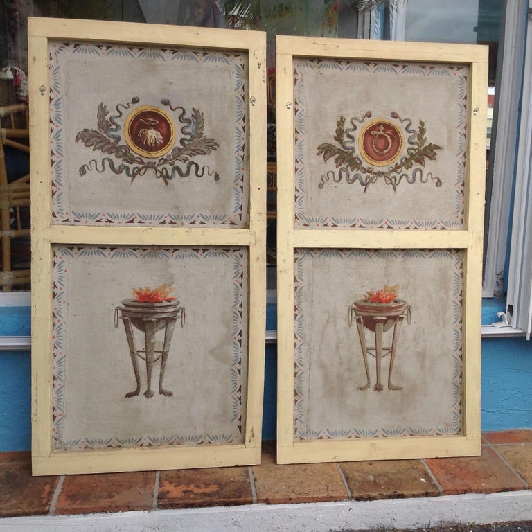 Pair of Antique Painted Canvas Window Panels at 1stDibs