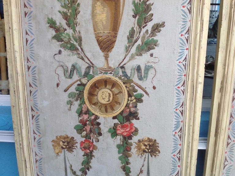 Pair of Antique Painted Canvas Window Panels at 1stDibs