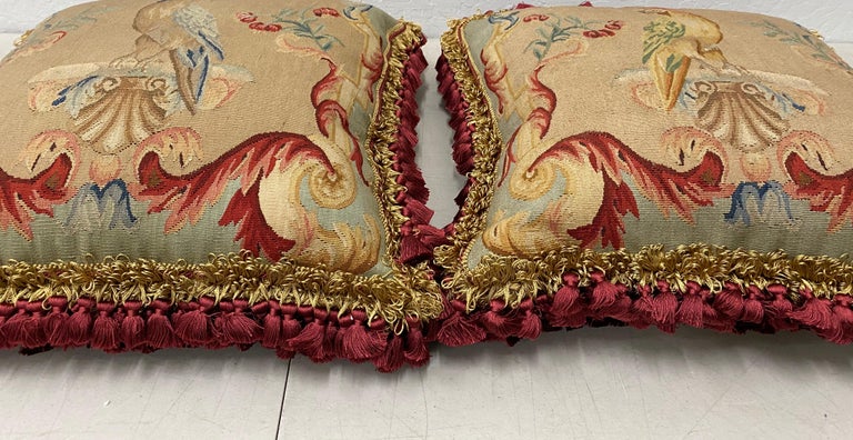 Pair of 19th Century Petit Point Panels over Mid-20th Century Pillows ...