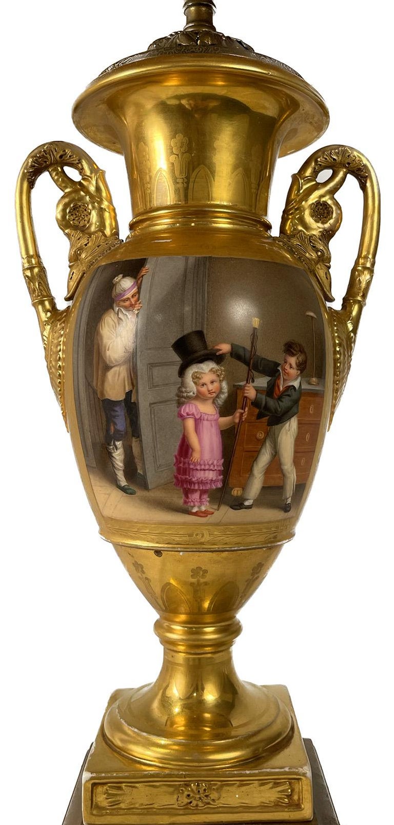 Pair of 19th Century Porcelain Painted Genre Scene Lamps For Sale at ...