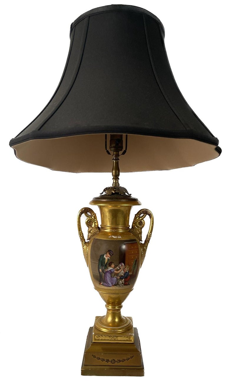 Pair of 19th Century Porcelain Painted Genre Scene Lamps For Sale at ...