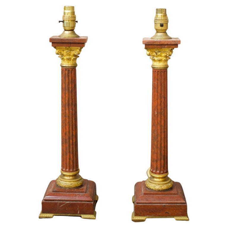 Pair of 19th Century Red Marble Table Lamps For Sale at 1stDibs