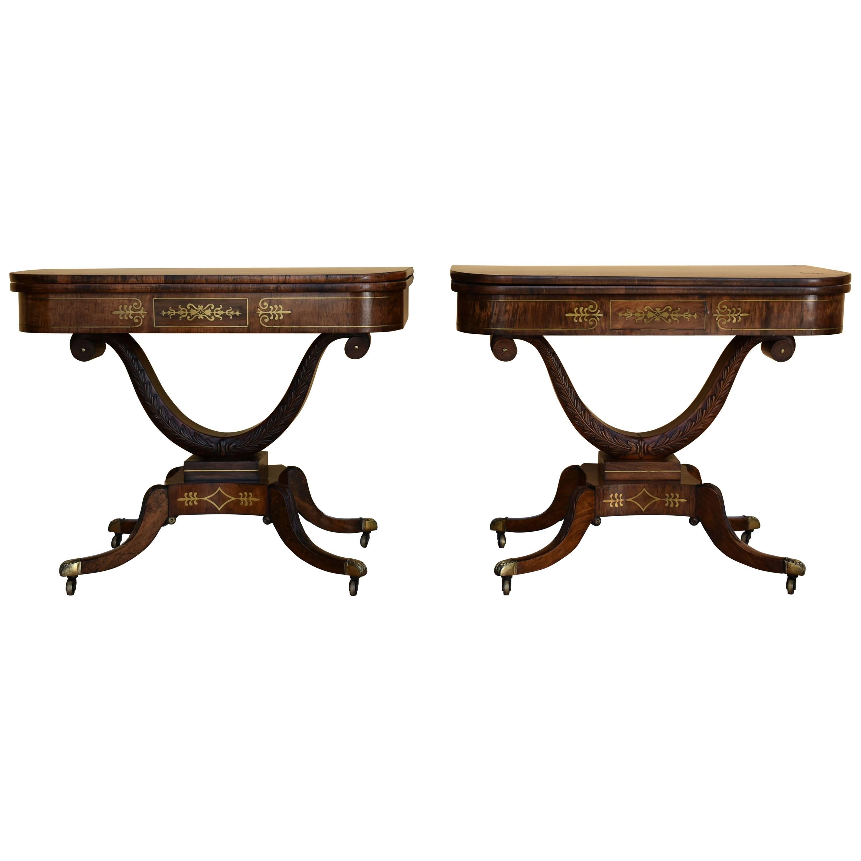 Regency Rosewood and Brass Inlaid Card Table For Sale at 1stDibs