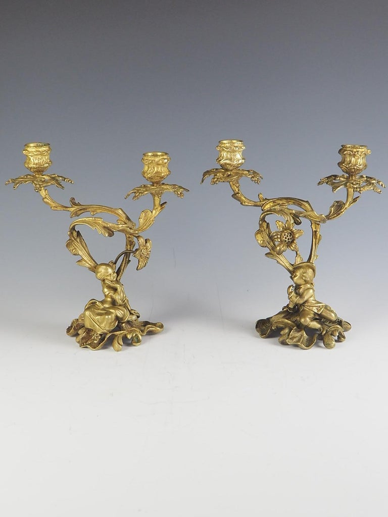 Pair of 19th Century Rococo Revival Ormolu Twin Candelabra For Sale at ...