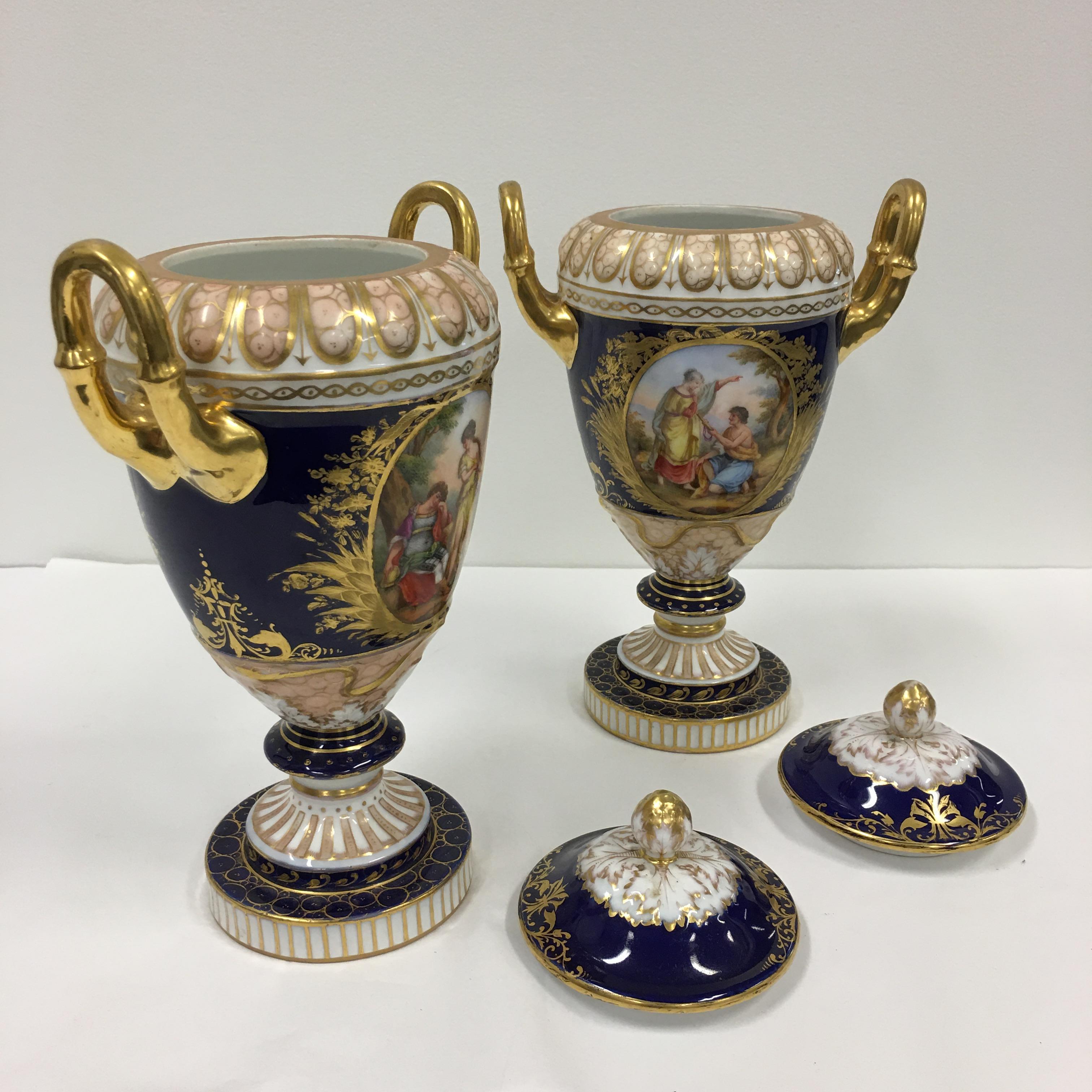 Pair of 19th. century Royal Vienna lidded urns. For Sale at 1stDibs