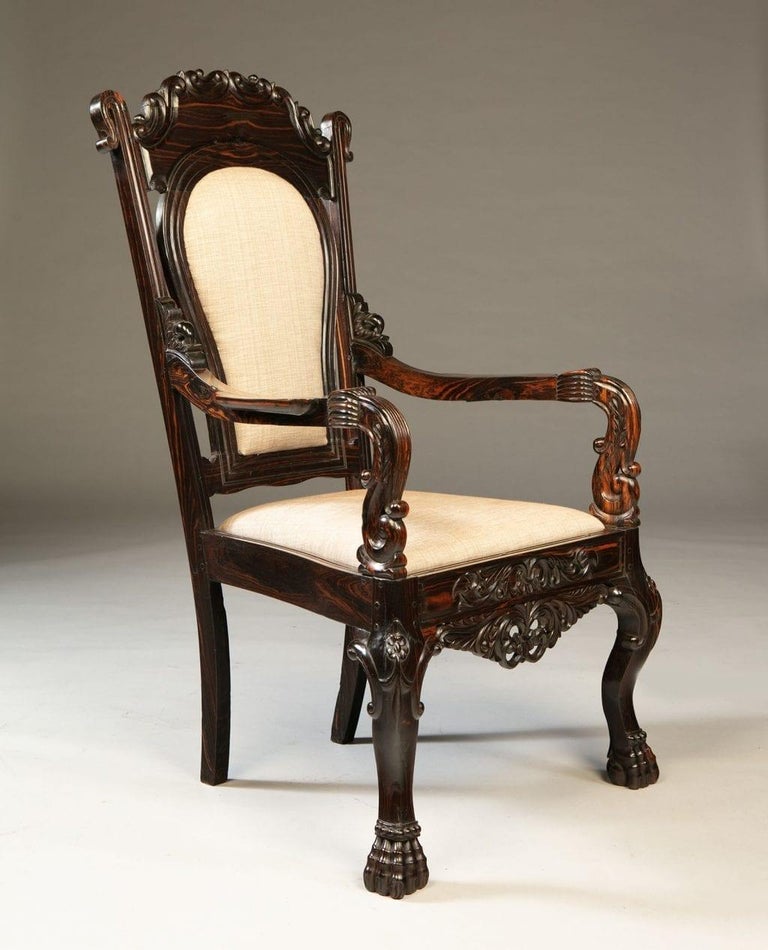 Pair of 19th Century Sinhalese Calamander Wood Armchairs For Sale at ...