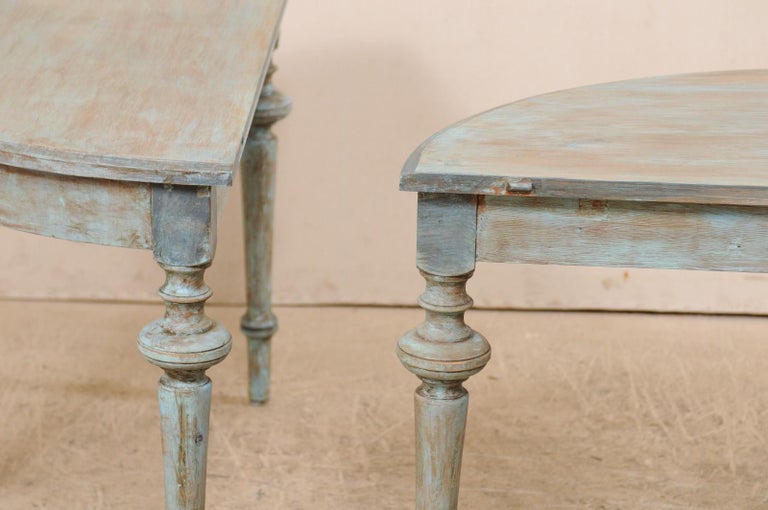 Pair of 19th Century Swedish Carved and Turned Wood Blue Demilune ...