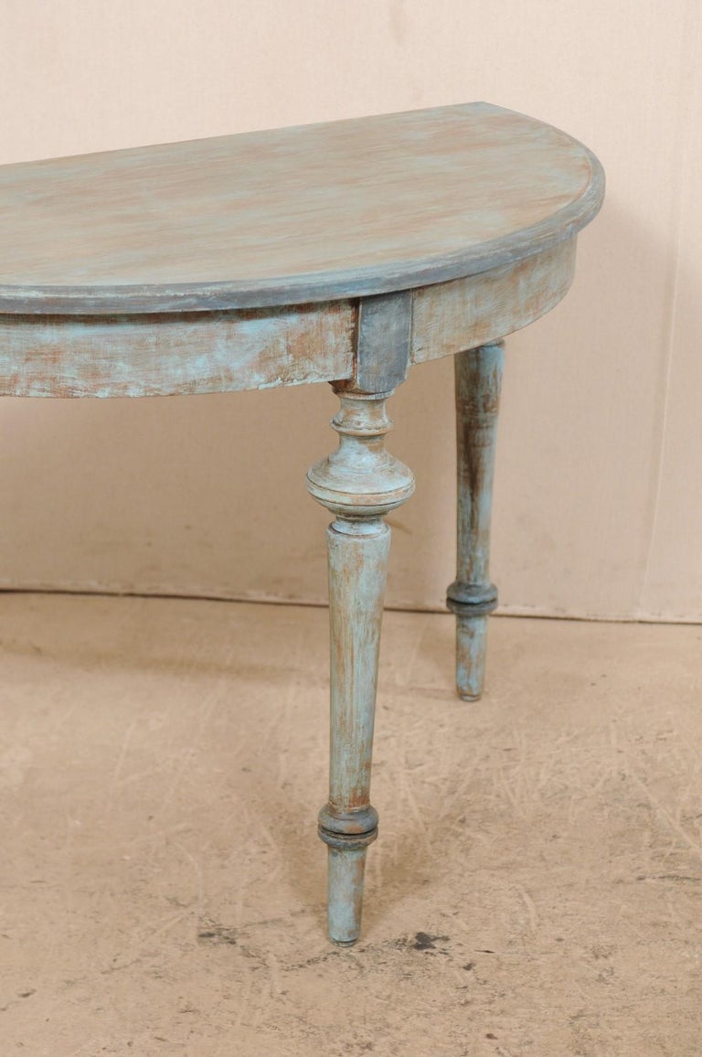Pair of 19th Century Swedish Carved and Turned Wood Blue Demilune ...
