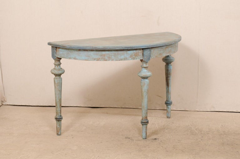 Pair of 19th Century Swedish Carved and Turned Wood Blue Demilune ...