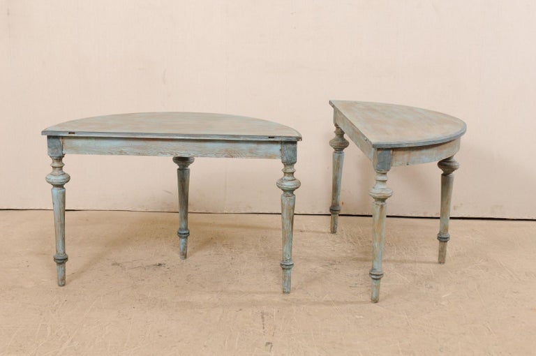 Pair of 19th Century Swedish Carved and Turned Wood Blue Demilune ...