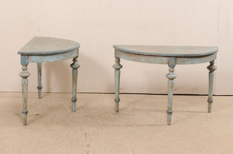 Pair of 19th Century Swedish Carved and Turned Wood Blue Demilune ...