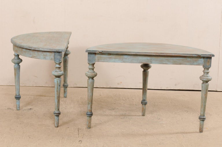 Pair of 19th Century Swedish Carved and Turned Wood Blue Demilune ...