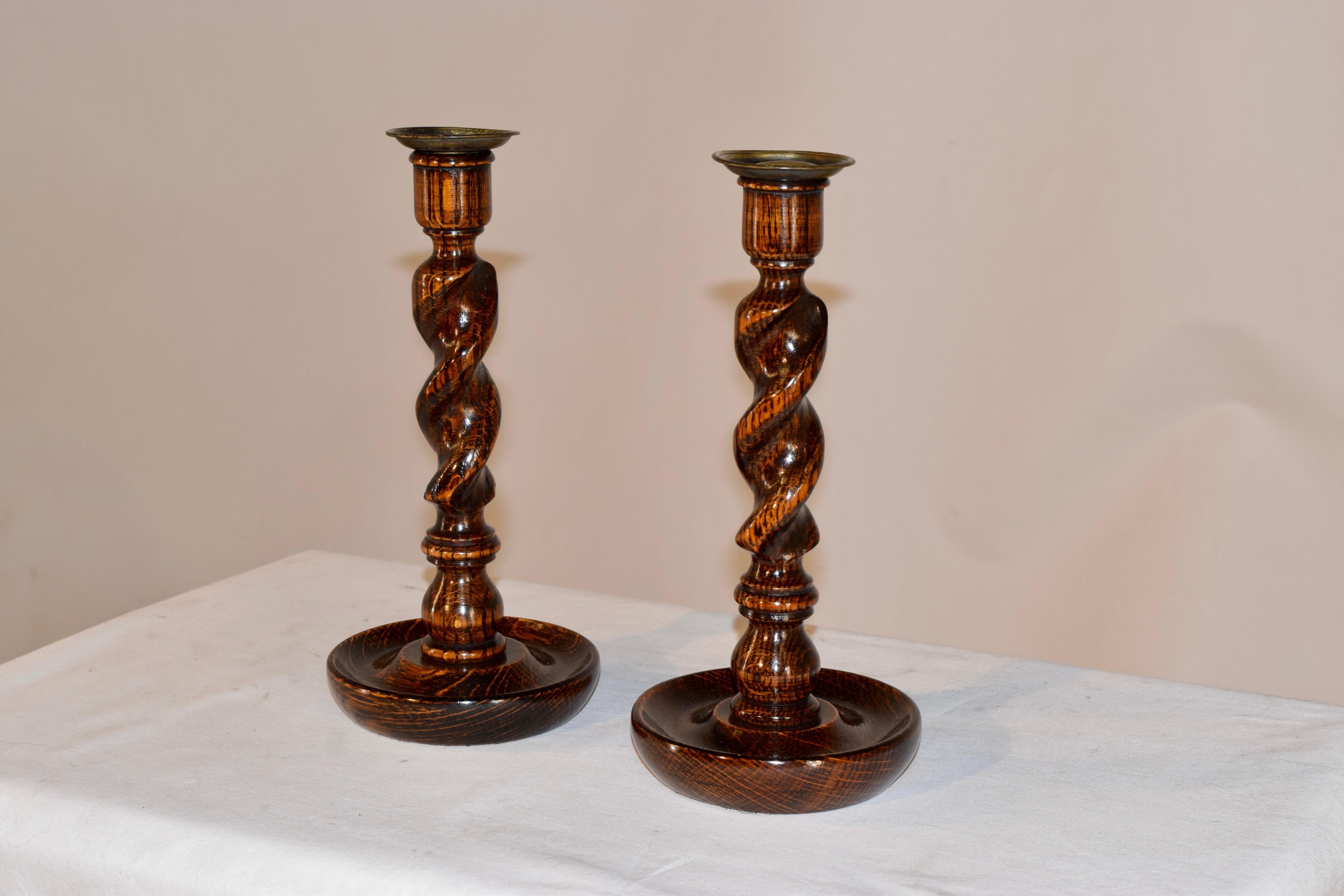 Pair of 19th Century Turned Oak Candlesticks For Sale at 1stDibs