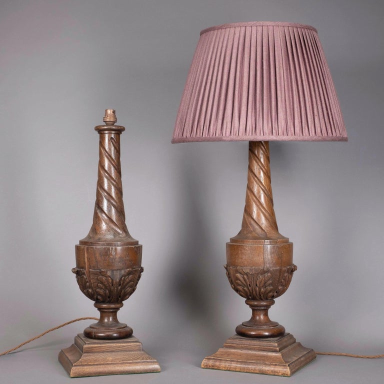 Pair of 19th Century Victorian Turned and Carved Oak Lamp Bases For ...