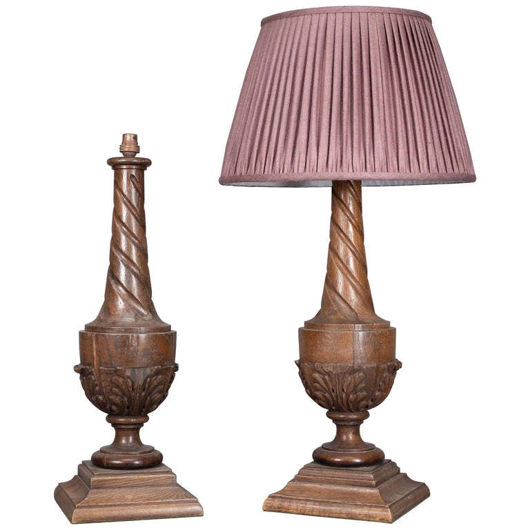 Pair of 19th Century Victorian Turned and Carved Oak Lamp Bases For ...