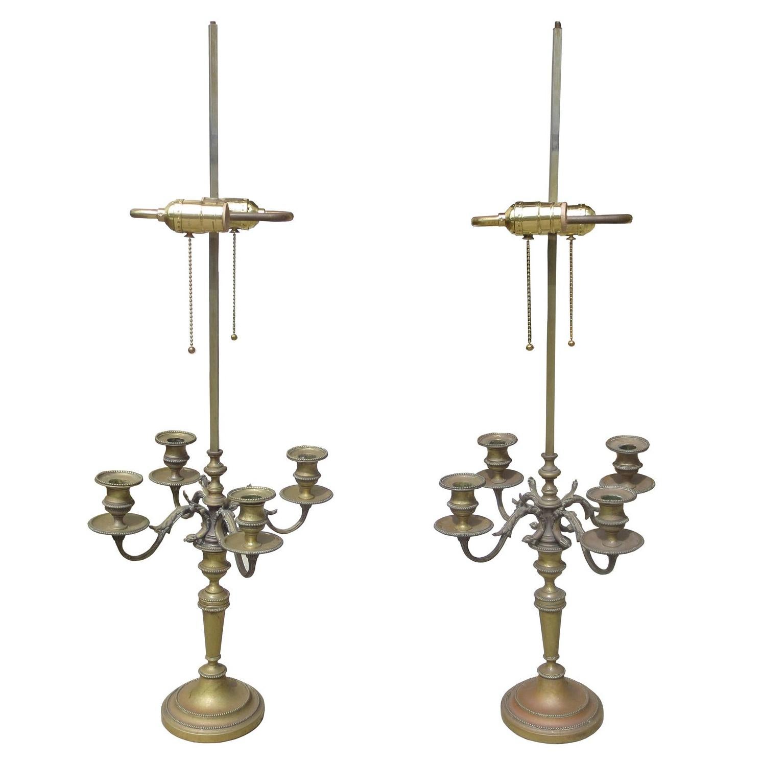 Pair of 19th-20th Century Sheffield Silver Two-Arm Candelabra Lamps For ...
