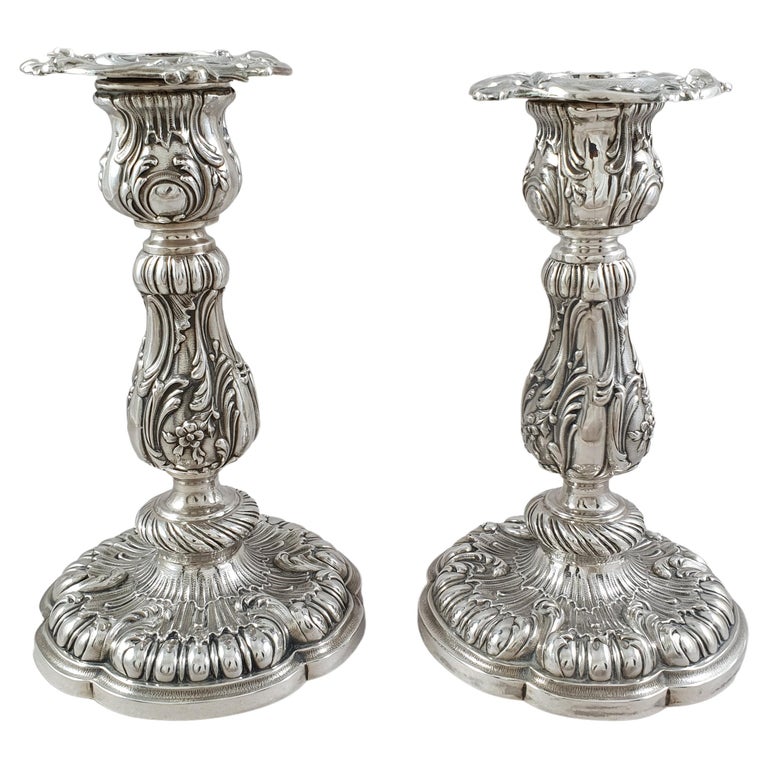Pair of 19th French Sterling Silver Candlesticks at 1stDibs