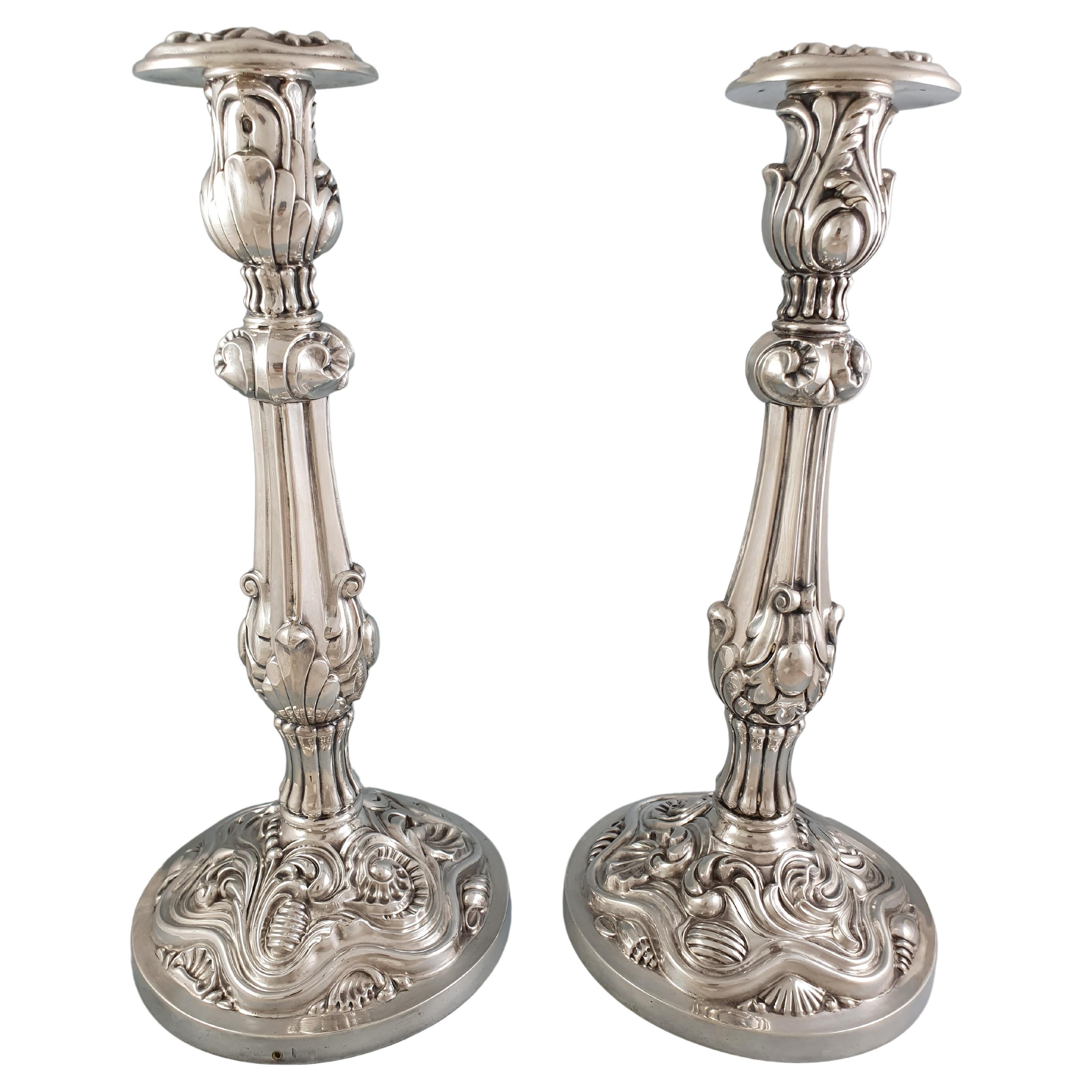19th Century Corinthian Sterling Silver Candlesticks, Neoclassical ...
