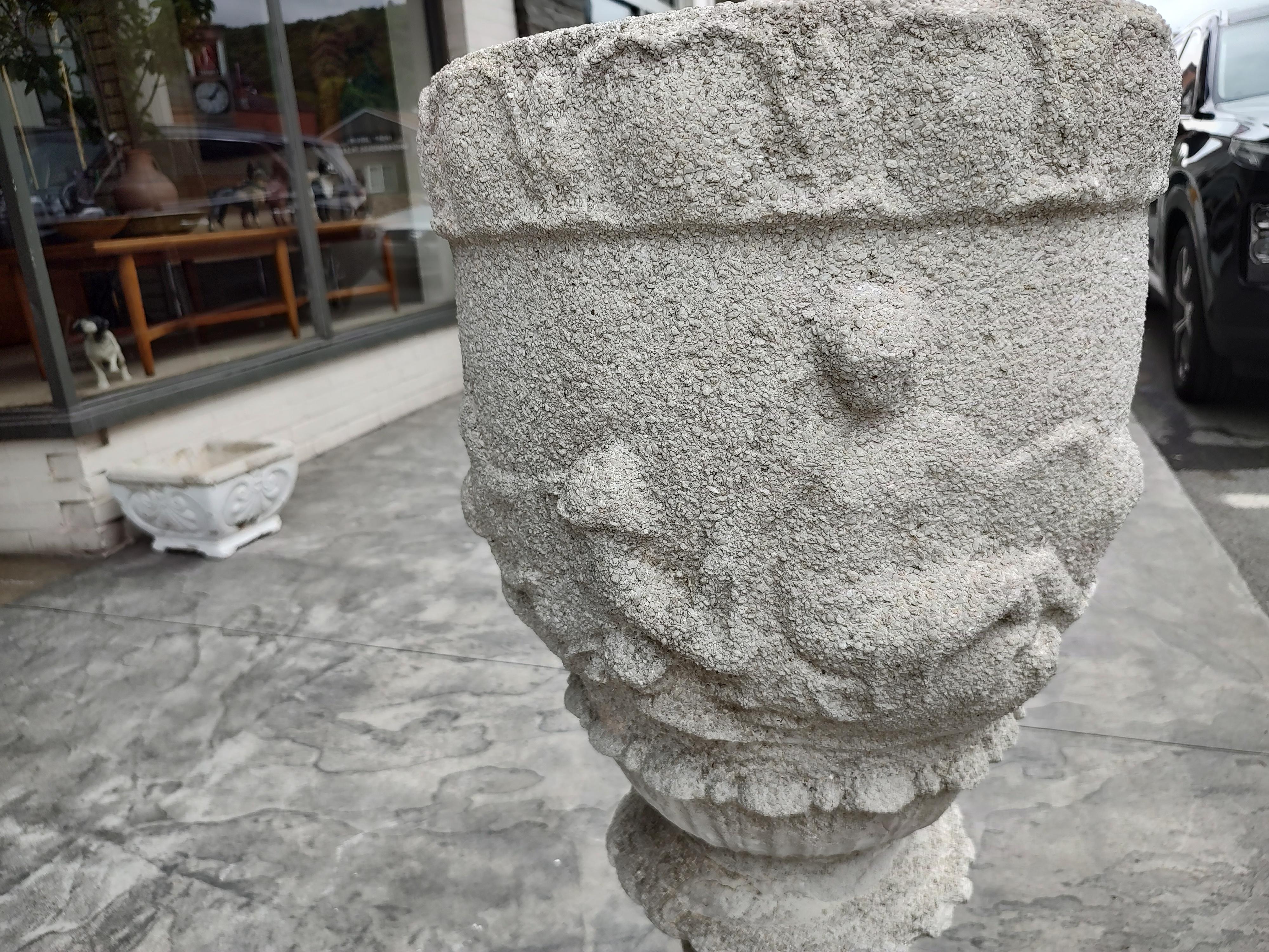 Pair of 19thC Cast Stone and Shell with Bas Relief Tall Jardineres ...