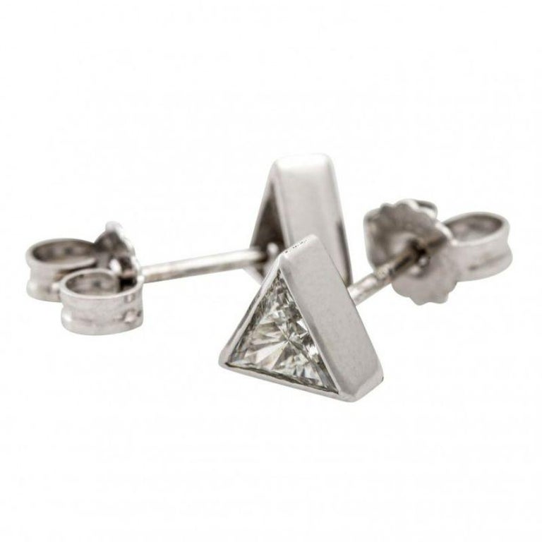 Pair of 2 Diamond Trillion 'Triangle' Stud Earrings For Sale at 1stDibs