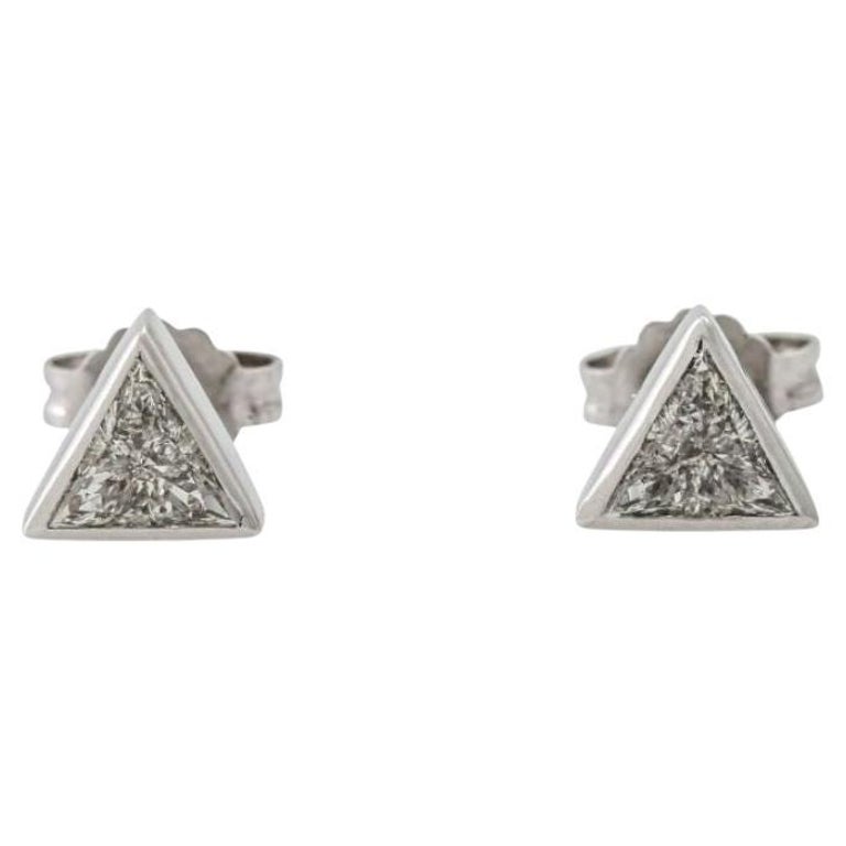 Pair of 2 Diamond Trillion 'Triangle' Stud Earrings For Sale at 1stDibs