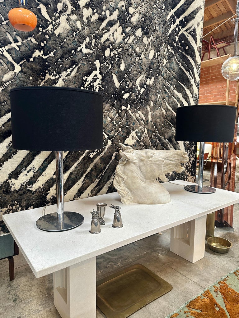 Pair of 2 Italian 50's Steel Table Lamps For Sale at 1stDibs