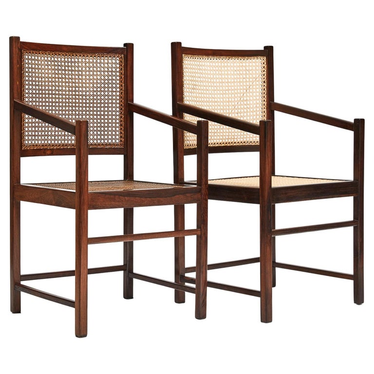 Modernes Sesselpaar aus Hartholz und Schilfrohr, Brasilien, 1960er ...