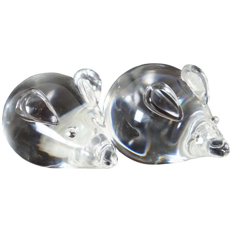 Pair of 2 Vintage Steuben Glass Crystal Mice Mouse Figurines ...
