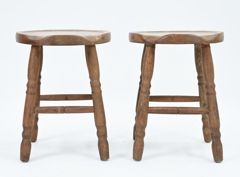 Pair of 20th C. Danish Carved Oak Farmhouse-Style Stools For Sale at ...