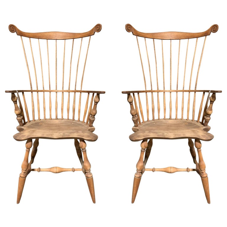 Pair of 20th Century American Fan Back Windsor Chairs with High Back at ...