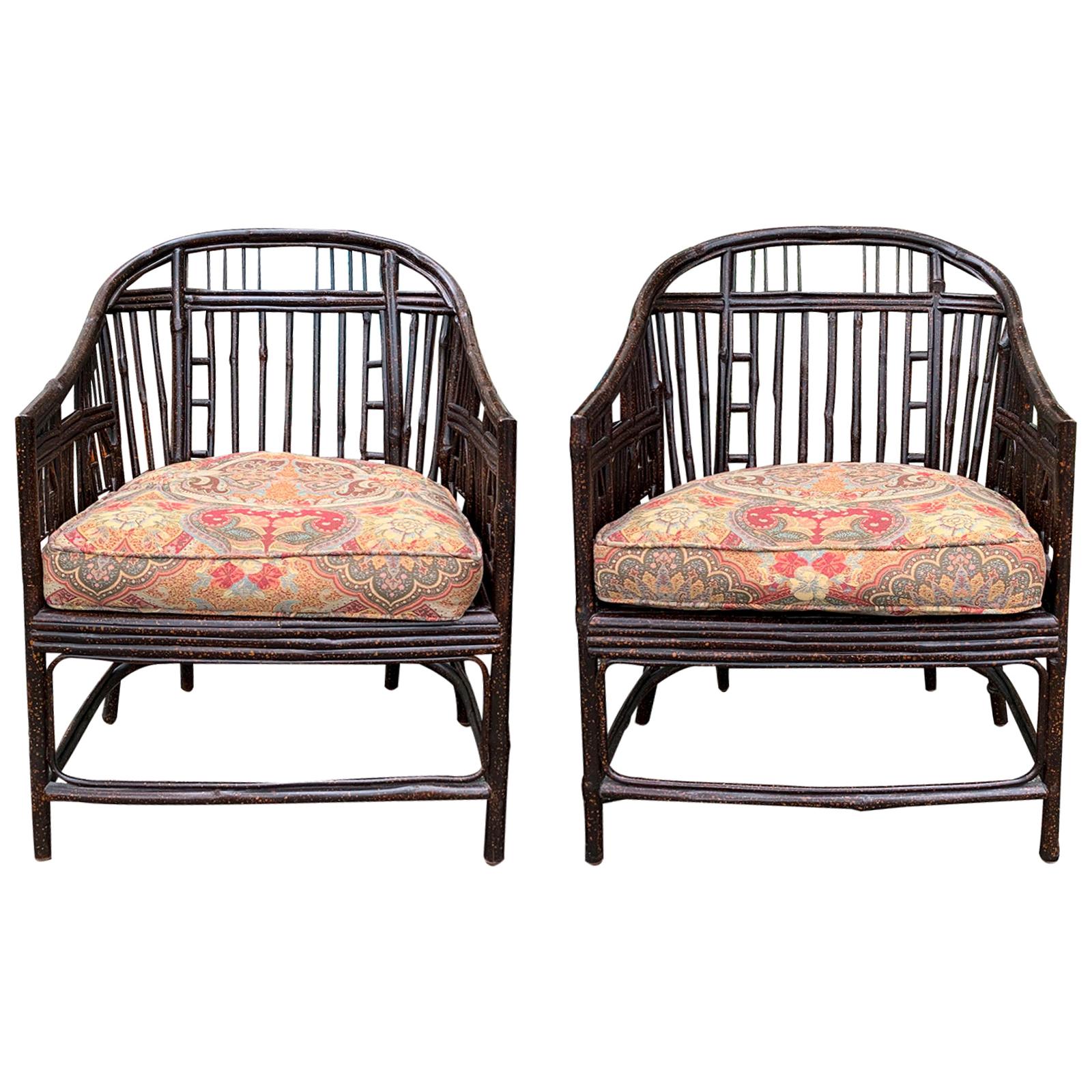 Pair of 20th Century Bamboo Barrel Chairs with Faux Tortoise Shell ...
