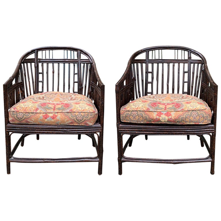 Pair of 20th Century Bamboo Barrel Chairs with Faux Tortoise Shell ...