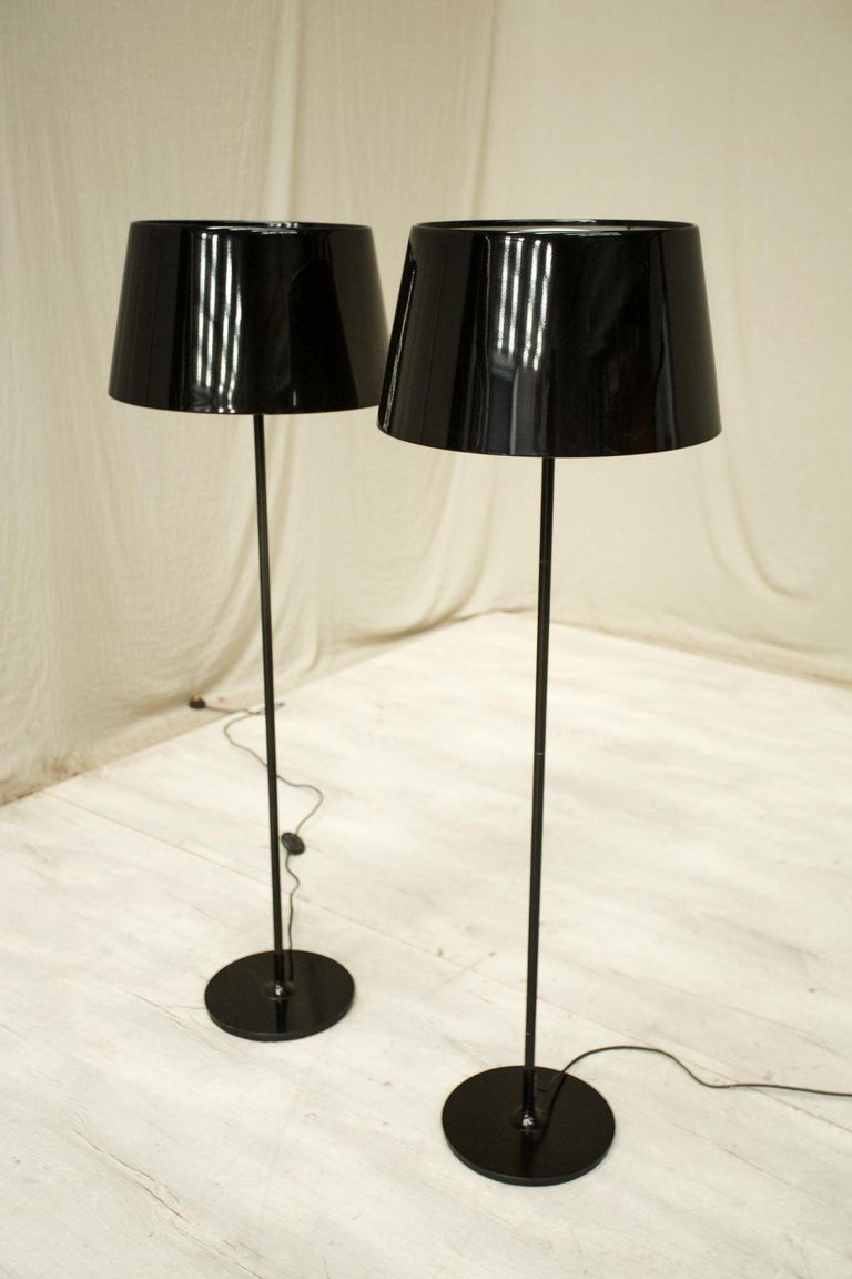 Pair of 20th Century Black Metal Floor Lamps For Sale at 1stDibs