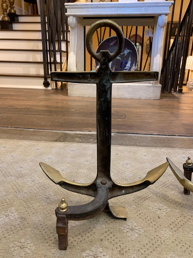 Pair of 20th Century Brass Anchor Andirons at 1stDibs