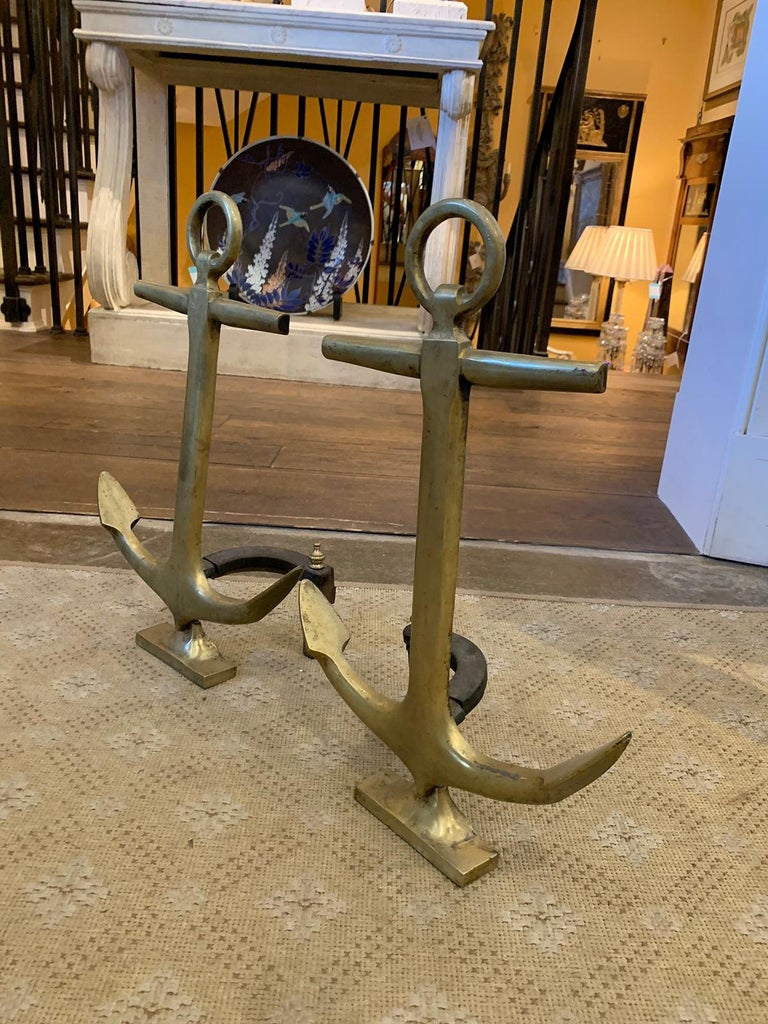 Pair of 20th Century Brass Anchor Andirons at 1stDibs