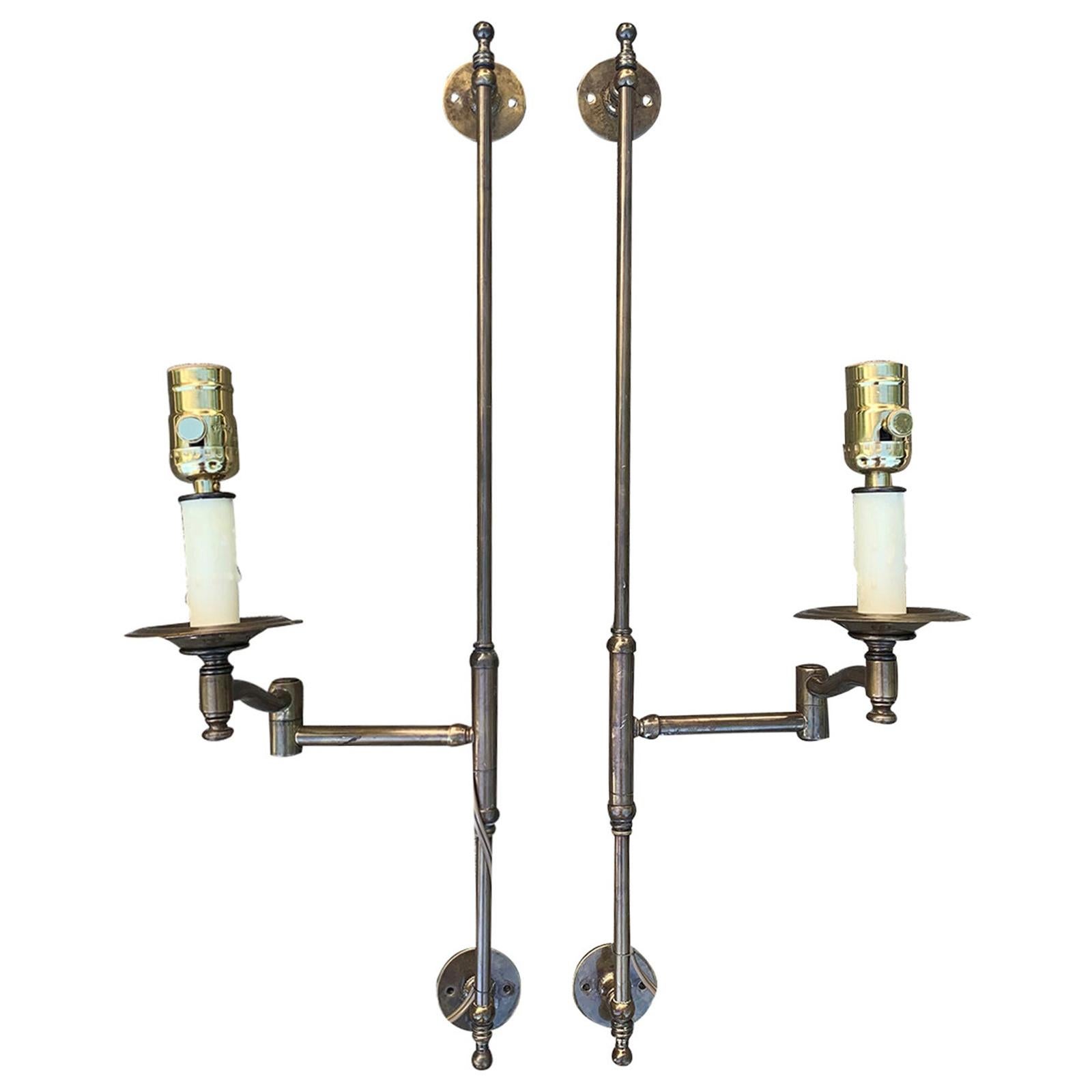 Pair of 20th Century Brass Wall Mount Swing Arm Sconces at 1stDibs