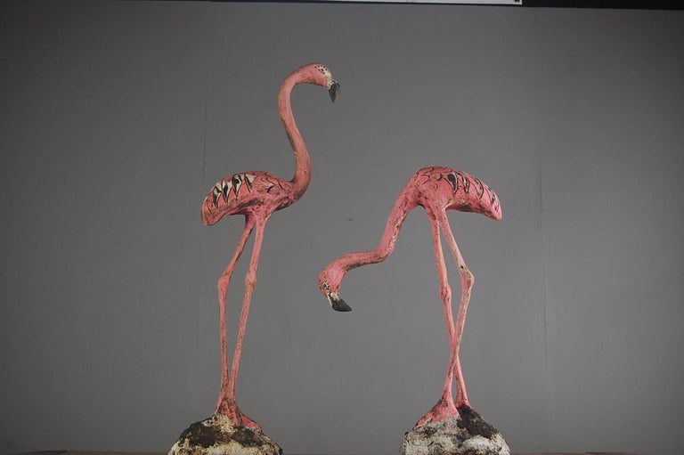 Pair of 20th Century Cast Stone Garden Flamingos at 1stDibs