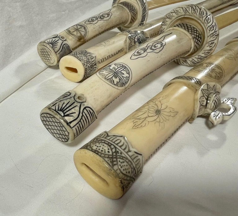 Pair of 20th Century Chinese Incised Bone Samurai Style Swords For Sale ...