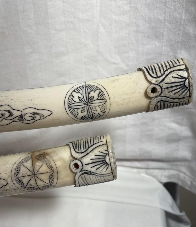 Pair of 20th Century Chinese Incised Bone Samurai Style Swords For Sale ...